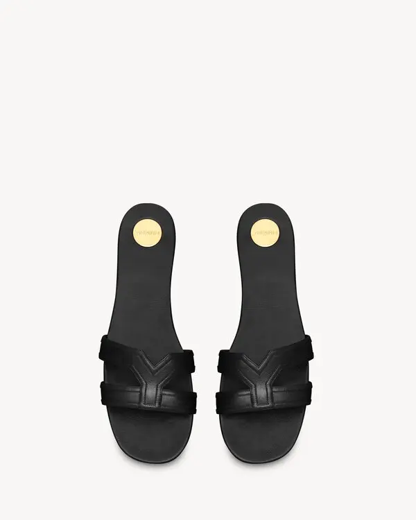 Saint Laurent Mabrouka Slides In Smooth Leather - Black