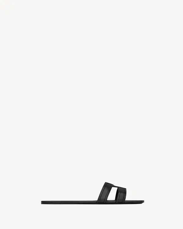 Saint Laurent Mabrouka Slides In Smooth Leather - Black