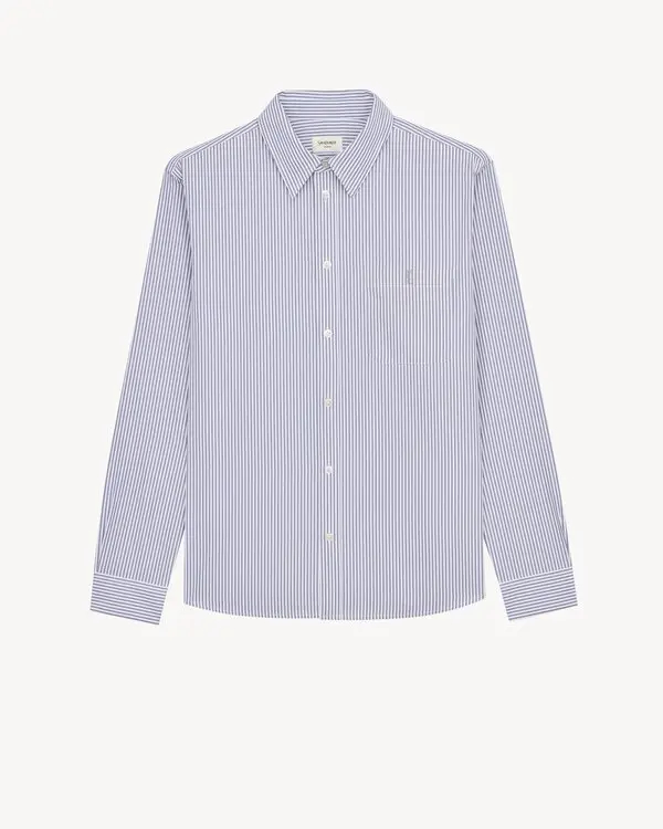 Saint Laurent Cassandre Shirt In Striped Cotton Poplin - Blanc/gris