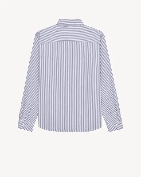 Saint Laurent Cassandre Shirt In Striped Cotton Poplin - Blanc/gris