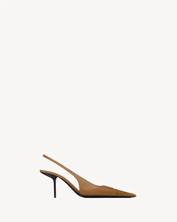 Saint Laurent Babylone Bretueil Slingback Pumps In Smooth Leather - Macadamia