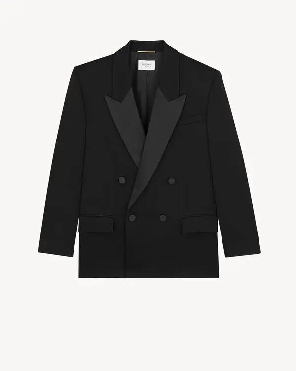 Saint Laurent Grain De Poudre Double-breasted Tuxedo Jacket - Noir