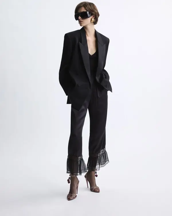 Saint Laurent Grain De Poudre Double-breasted Tuxedo Jacket - Noir