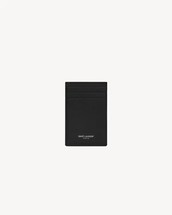 Saint Laurent Bill Clip With Card Case In Grain De Poudre Leather - Black