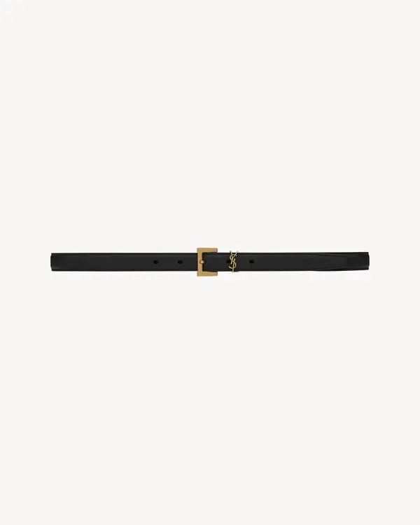 Saint Laurent Cassandre Thin Belt In Smooth Leather - Black