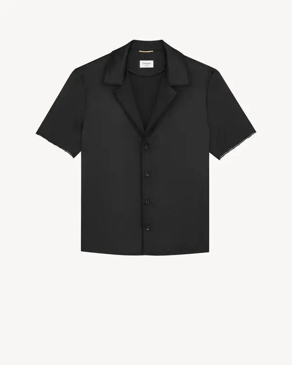 Saint Laurent Pajama Top In Silk Satin And Lace - Noir