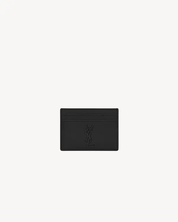 Saint Laurent Cassandre Card Case In Grain De Poudre Leather - Black
