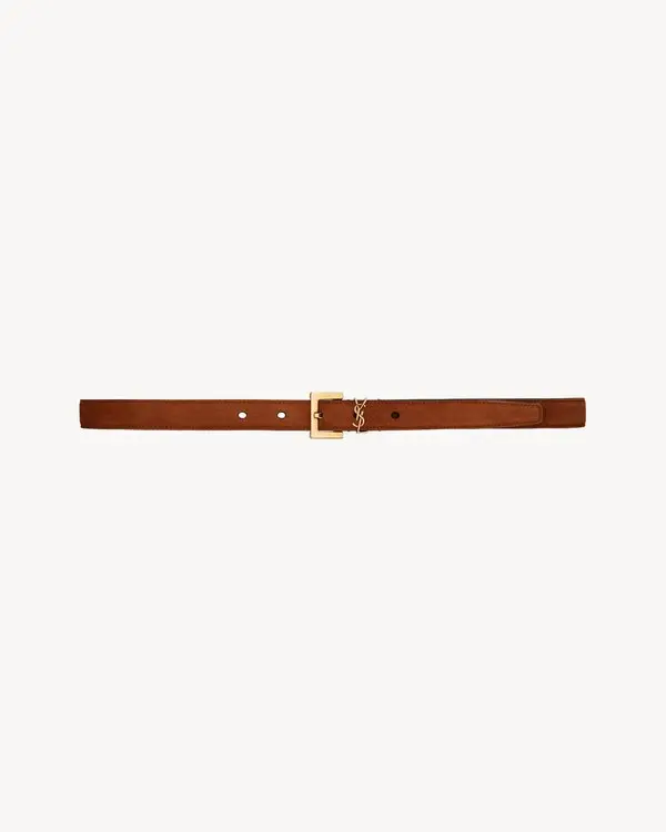 Saint Laurent Cassandre Thin Belt In Suede - Brick