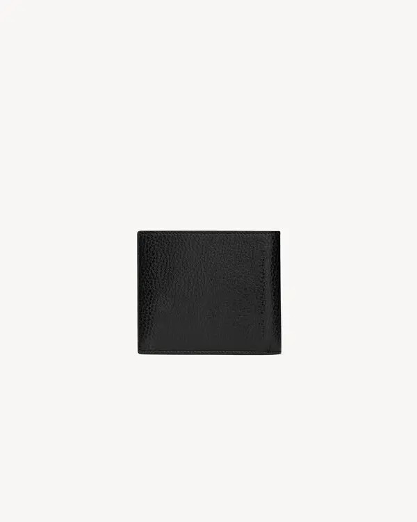 Saint Laurent Tiny Cassandre East/west Wallet In Grained Leather - Black