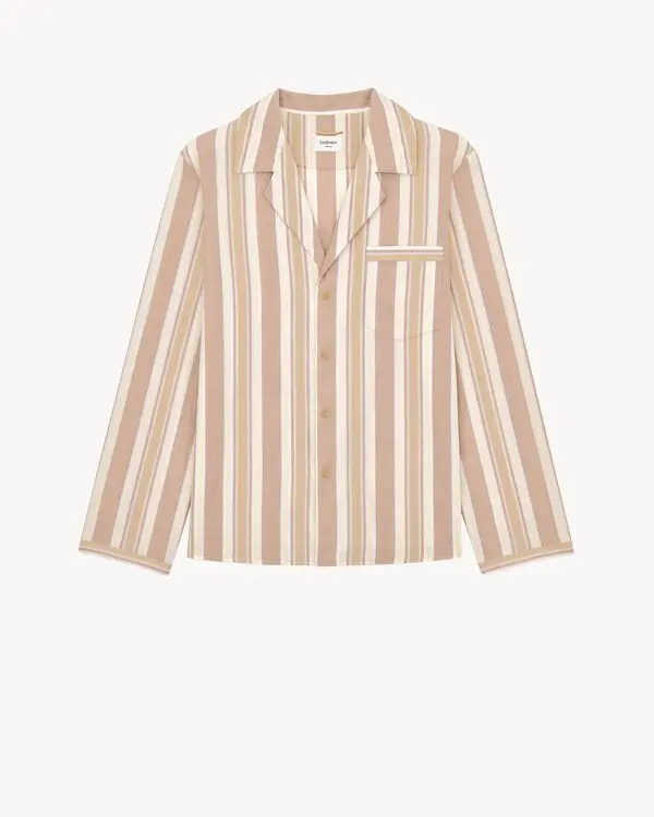 Saint Laurent Pajama Top In Striped Cotton - Praline