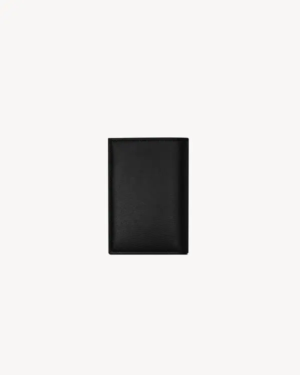 Saint Laurent Tiny Cassandre Credit Card Wallet In Shiny Leather