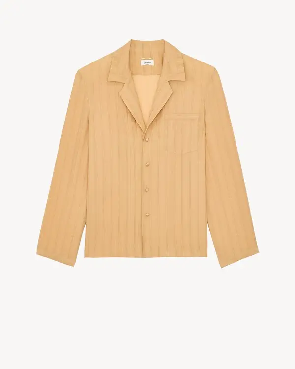 Saint Laurent Pajama Top In Striped Silk - Beige/nude/taupe