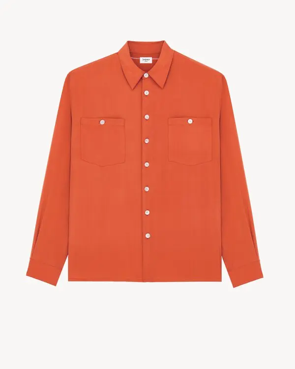 Saint Laurent Shirt In Silk Habotai - Burnt Orange