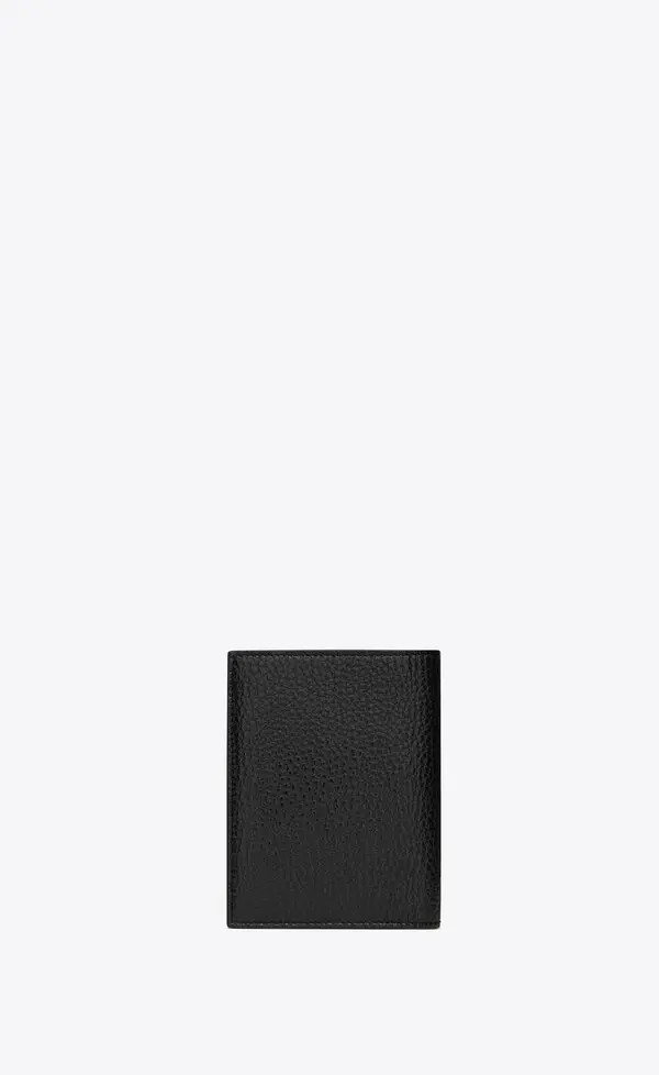 Saint Laurent Tiny Cassandre Credit Card Wallet In Grained Leather - Black