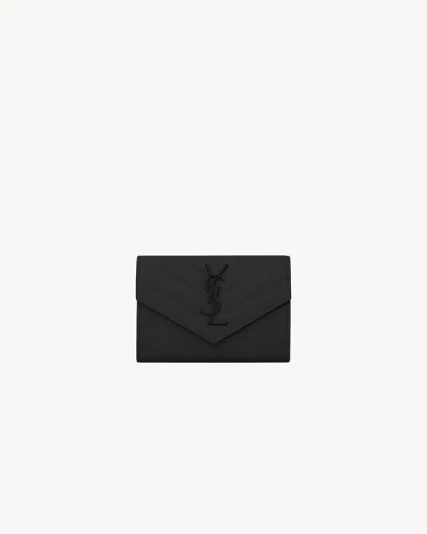 Saint Laurent Cassandre Matelassé Small Envelope Wallet In Grain De Poudre Leather - Black