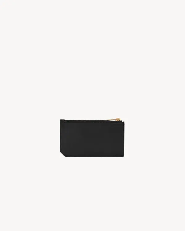 Saint Laurent Tiny Cassandre Zipped Fragments Credit Card Case In Shiny Leather