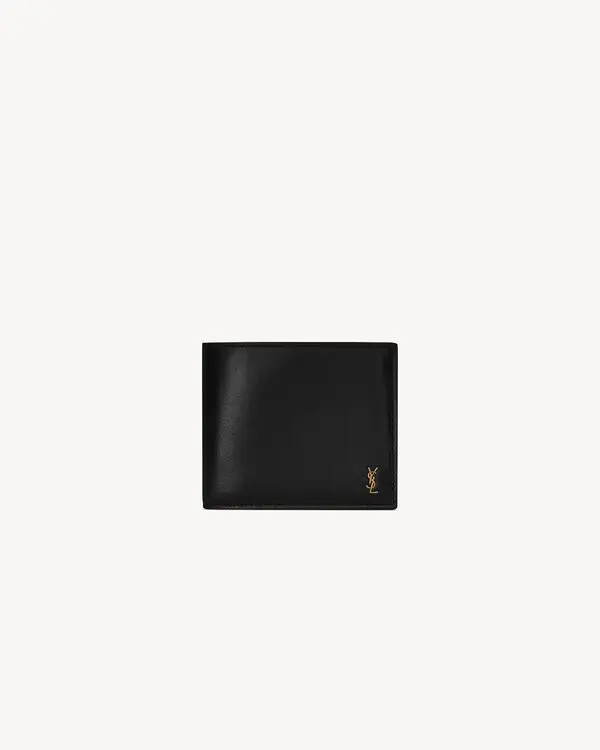 Saint Laurent Tiny Cassandre East/west Wallet With Coin Purse In Shiny Leather - Black
