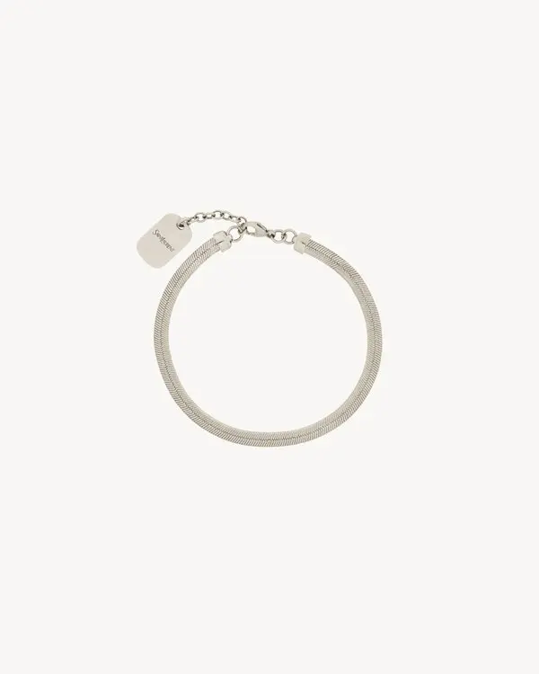 Saint Laurent Thin Herringbone Chain Bracelet In Metal - Oxidized Silver