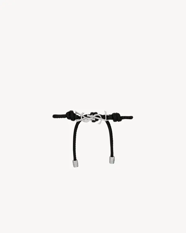 Saint Laurent Cassandre Cord Bracelet - Black And Oxidized Nickel