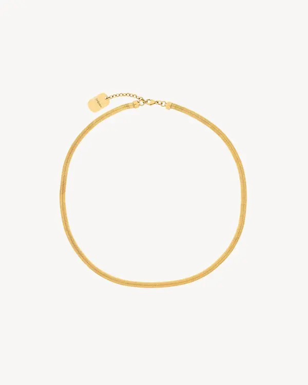 Saint Laurent Short Herringbone Chain Necklace In Gold Tone Metal - Patinated Gold