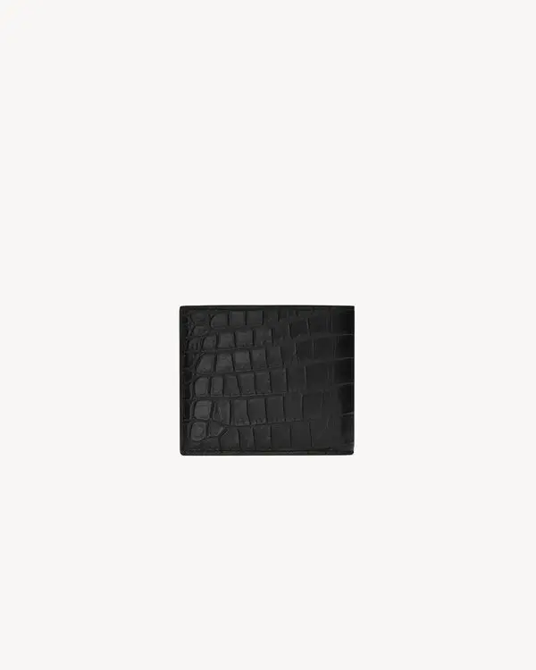 Saint Laurent Tiny Cassandre East/west Wallet With Coin Purse In Crocodile-embossed Matte Leather