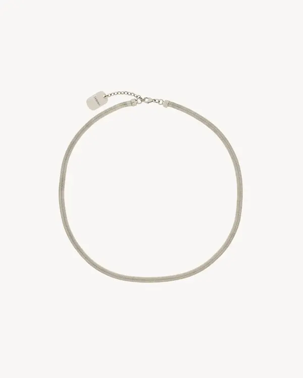 Saint Laurent Short Herringbone Chain Necklace In Metal - Oxidized Silver