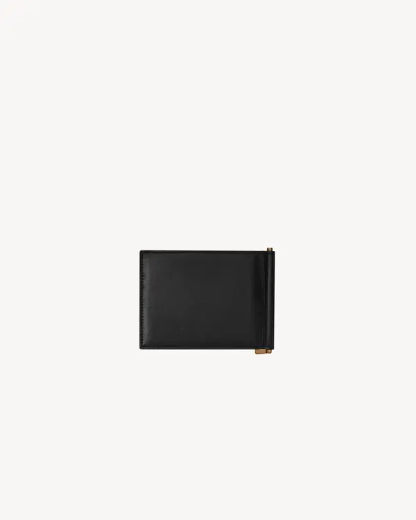 Saint Laurent Tiny Cassandre Bill Clip Wallet In Shiny Leather