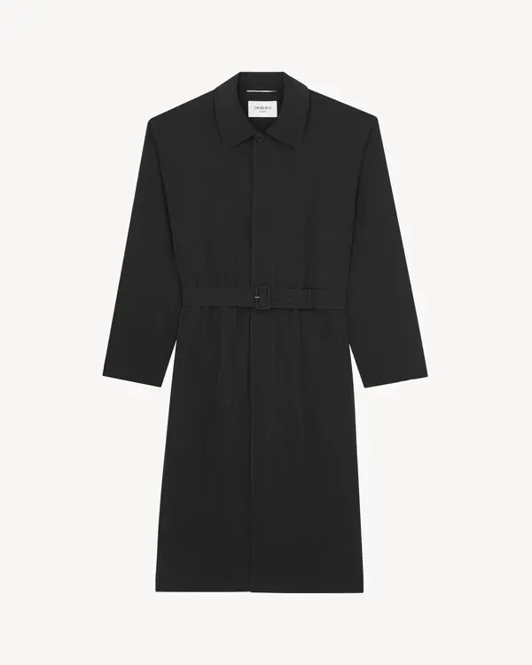Saint Laurent Coat In Cotton Serge - Noir