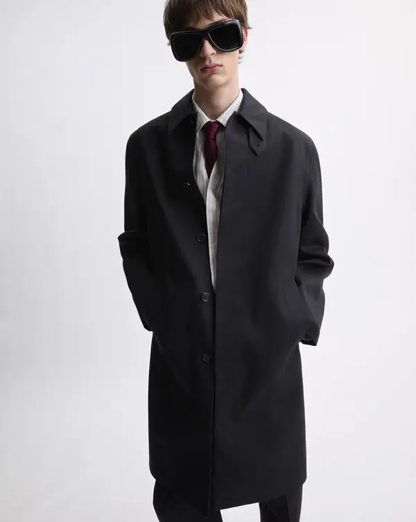 Saint Laurent Coat In Cotton Serge - Noir