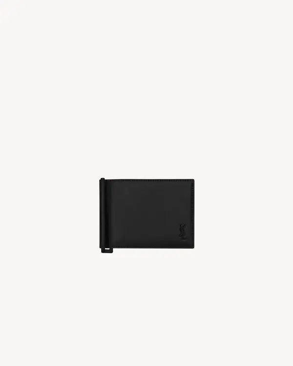 Saint Laurent Tiny Cassandre Bill Clip Wallet In Matte Leather - Black