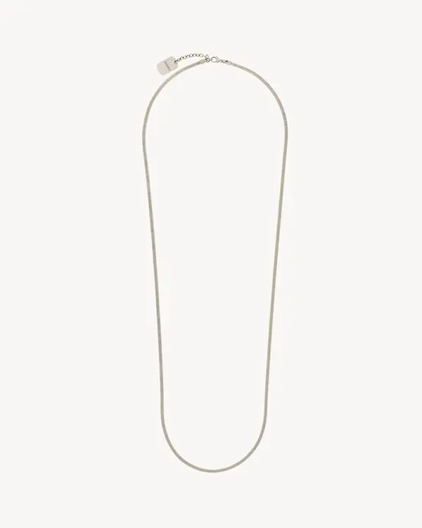 Saint Laurent Long Herringbone Chain Necklace - Oxidized Silver