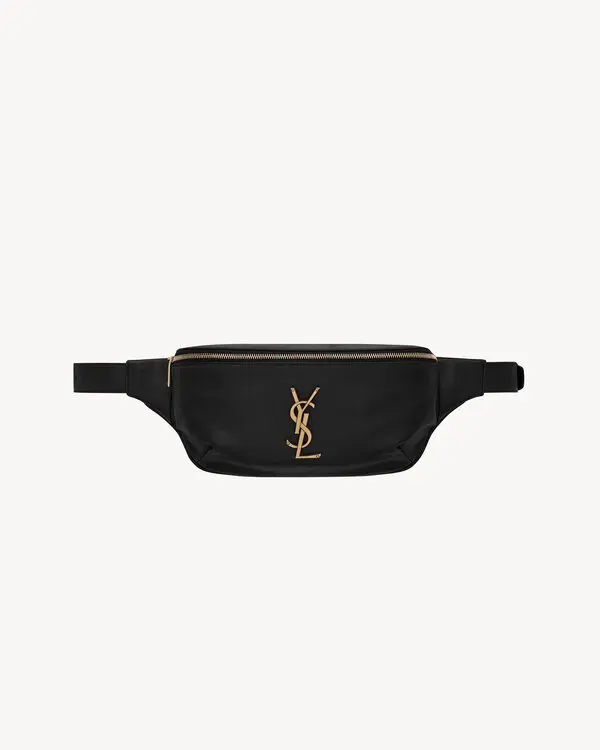 Saint Laurent Cassandre Classic Belt Bag In Grain De Poudre Embossed Leather - Black