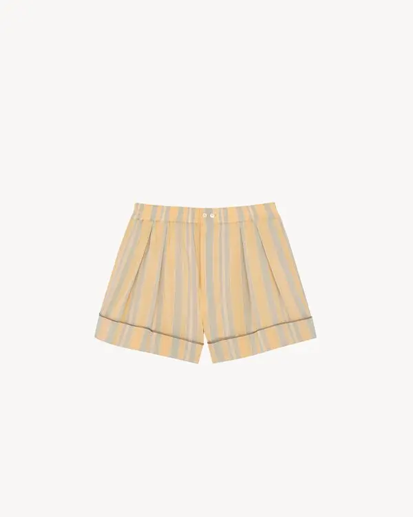 Saint Laurent Striped Cotton And Silk Pajama Shorts - Jaune/taupe