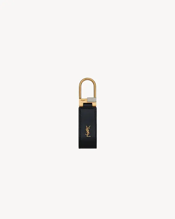 Saint Laurent Tiny Cassandre Keyring In Smooth Leather - Black