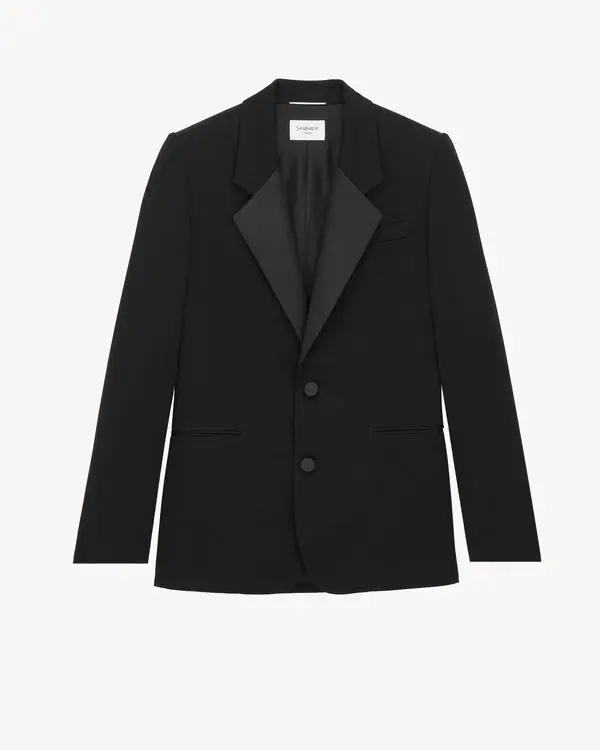 Saint Laurent Single-breasted Tuxedo Jacket In Grain De Poudre - Noir