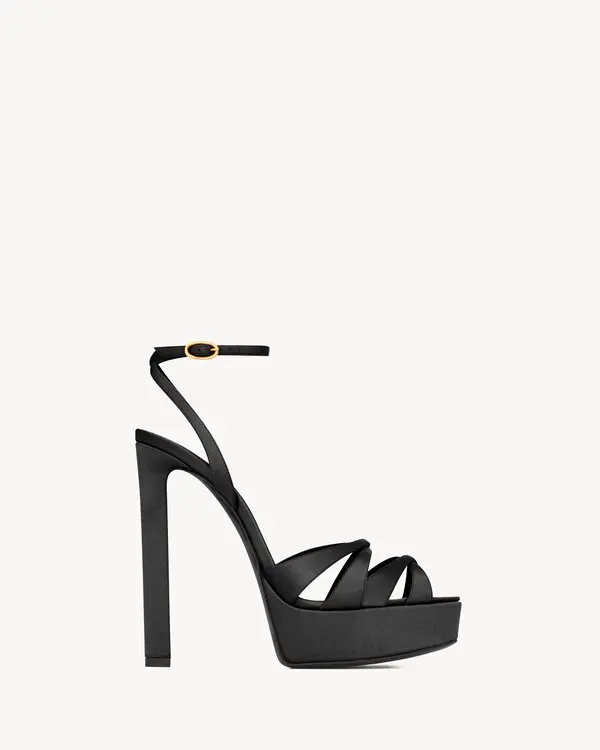 Saint Laurent Platform Sandals In Satin Crepe - Black