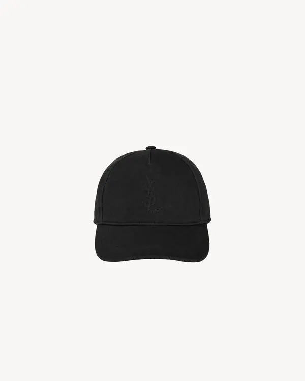 Saint Laurent Cassandre Cap In Cotton Denim Twill - Black