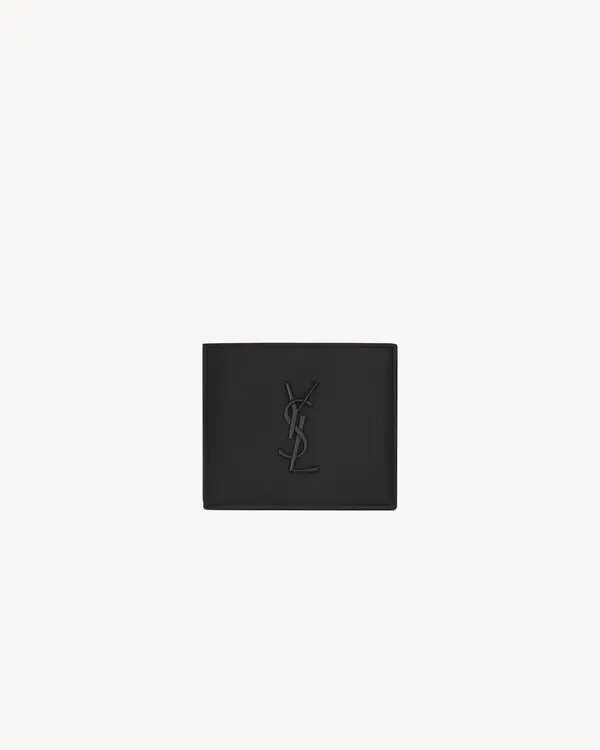 Saint Laurent Cassandre East/west Wallet With Coin Purse In Grain De Poudre Leather - Black