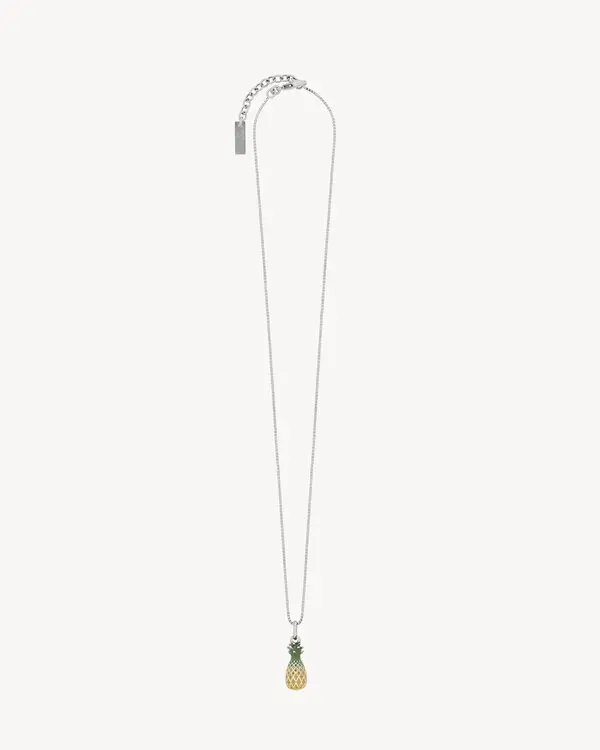 Saint Laurent Pineapple Enamel Pendant Necklace - Green, Yellow, Brown And Silver