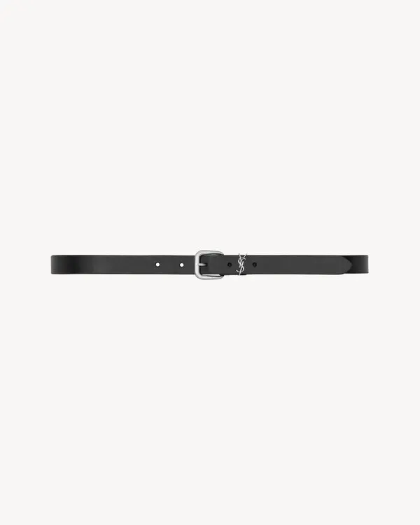 Saint Laurent Cassandre Rectangular Buckle Belt In Leather - Black