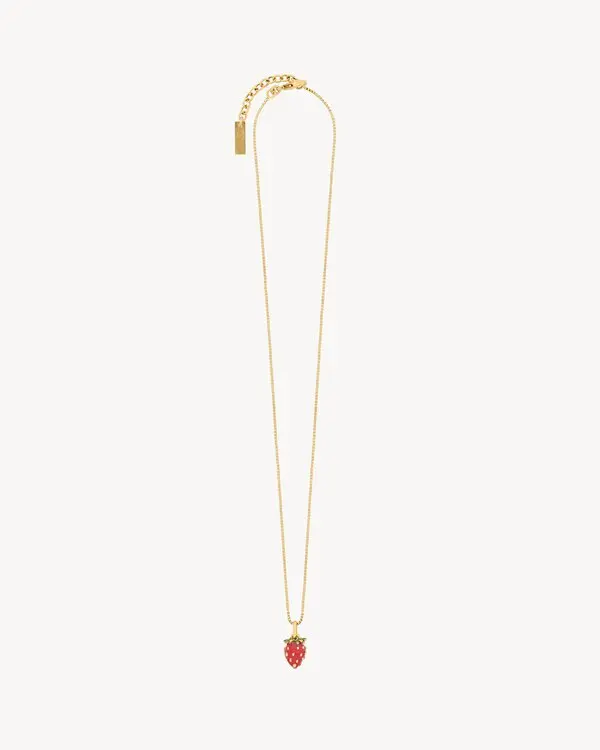 Saint Laurent Strawberry Pendant Necklace - Green, Red And Gold