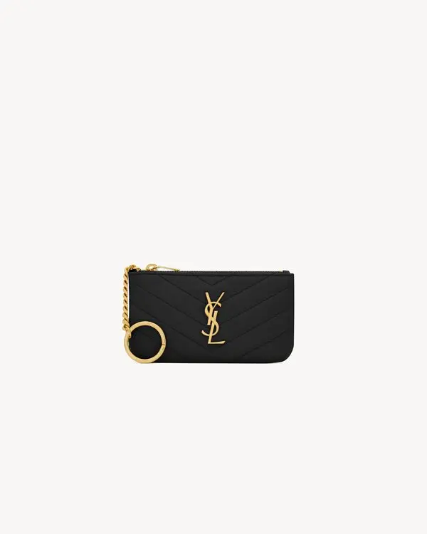 Saint Laurent Cassandre Matelassé Key Pouch In Smooth Leather - Black