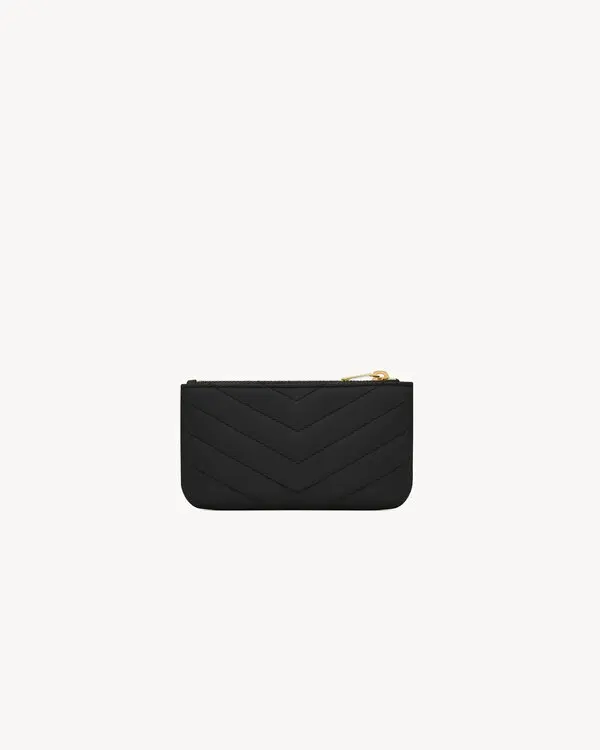 Saint Laurent Cassandre Matelassé Key Pouch In Smooth Leather - Black