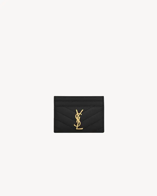 Saint Laurent Cassandre Matelassé Card Case In Grain De Poudre Leather - Black