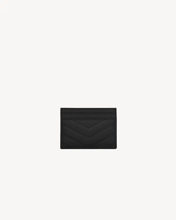 Saint Laurent Cassandre Matelassé Card Case In Grain De Poudre Leather - Black
