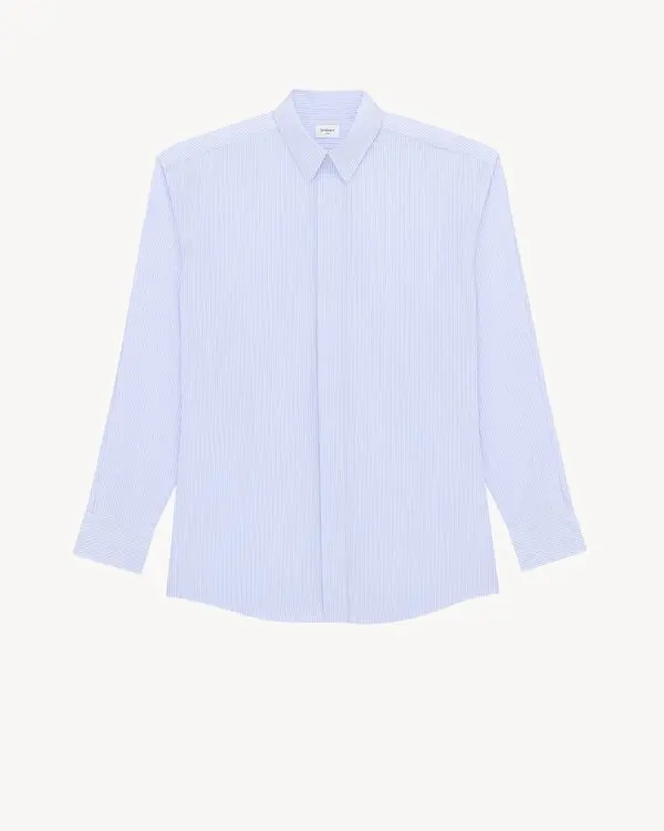 Saint Laurent Broad-shoulder Shirt In Striped Cotton Poplin