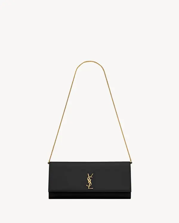 Saint Laurent Kate Clutch In Grain De Poudre Leather - Black