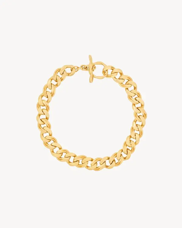 Saint Laurent Chain Choker With Hammered Links - Brass Gold