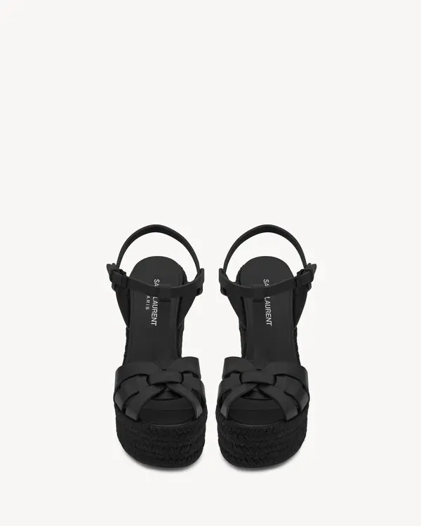 Saint Laurent Tribute Espadrilles Wedge In Smooth Leather - Black