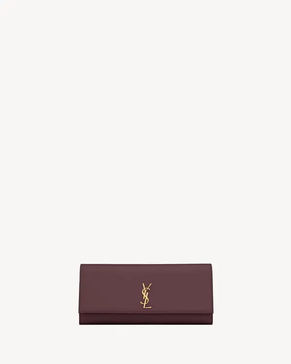 Saint Laurent Kate Clutch In Grain De Poudre Leather - Rouge Cabernet